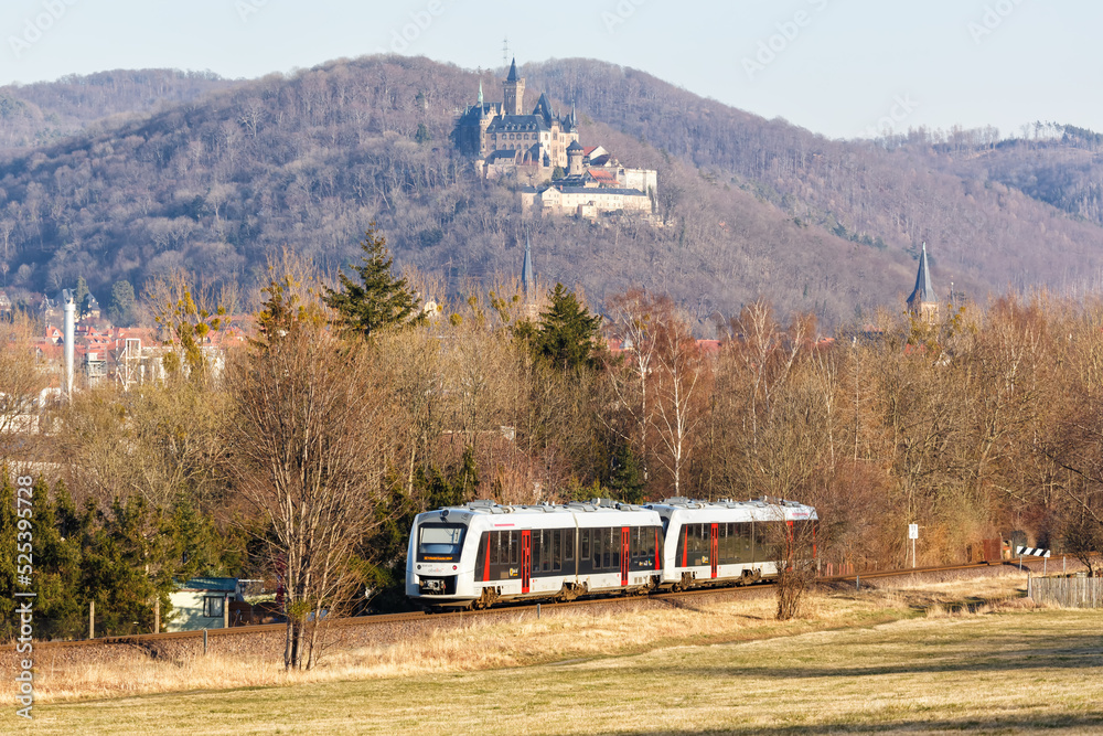 Regional train from Abellio type Alstom Coradia LINT near Wernigerode ...