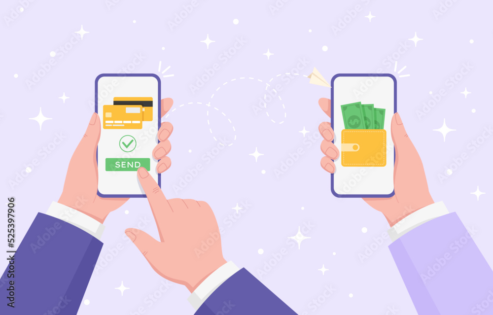 Money transfer. Send and receive money wireless via the phone. Hands ...