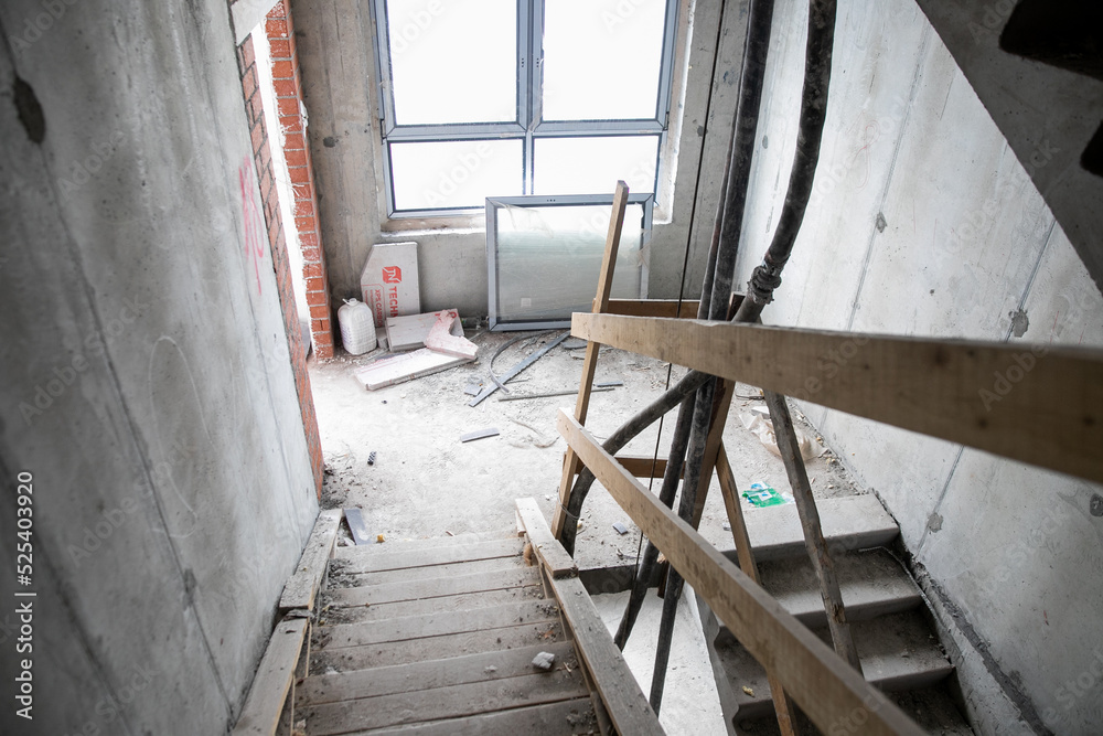 Scaffold and temporary access stairs erected on new housing development ...