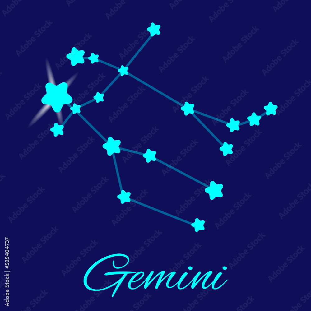 Gemini zodiac sign. Vector illustration with constellations and blue ...