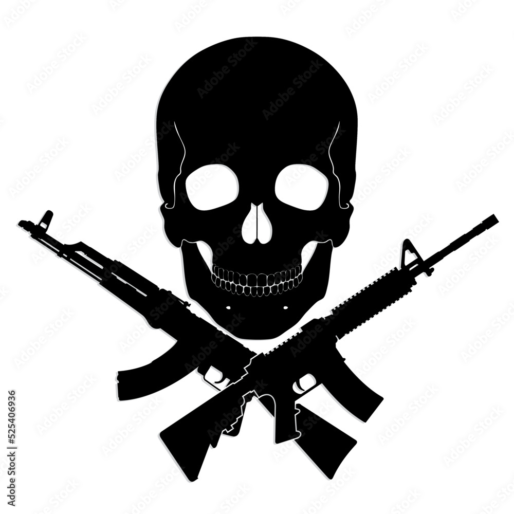 skull with crossed riffle guns/ black white illustration Stock Vector ...