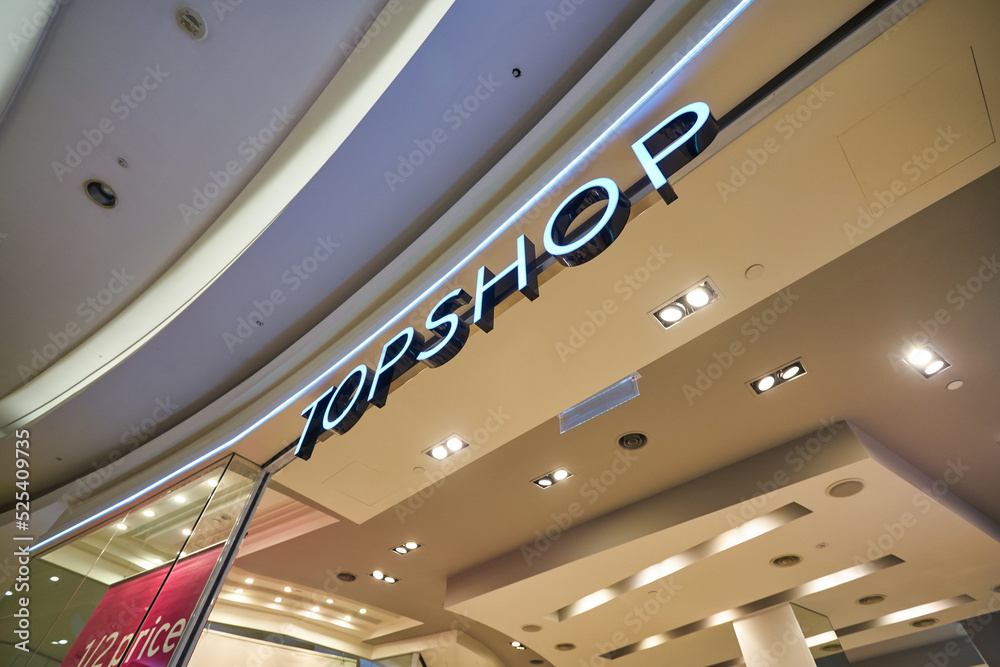 KUALA LUMPUR, MALAYSIA - CIRCA JANUARY, 2020: Topshop sign over store ...