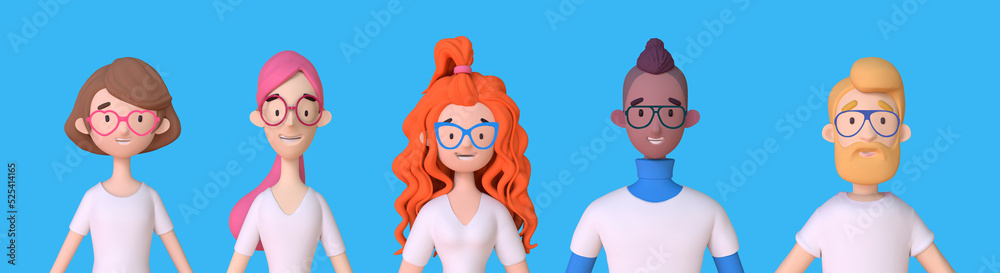Collection of 3D avatars of young men and women wearing glasses. Group ...