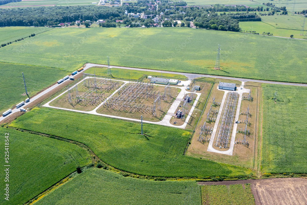 Aerial View Of A Large High Voltage Distribution Substation In Poland