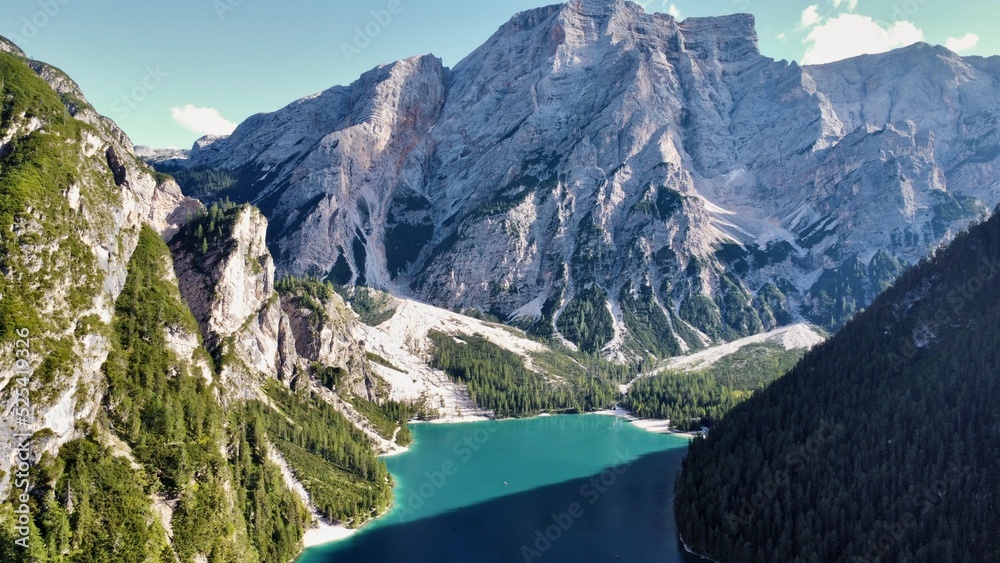 drone photo Lac de Braies, lago di braies Pragser wildsee dolomites ...