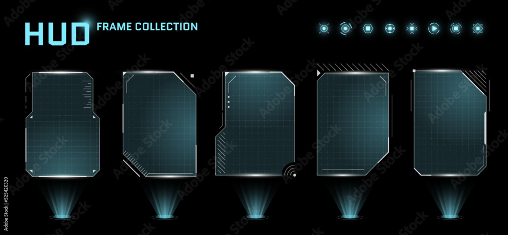 HUD digital futuristic user interface square frame set. Sci Fi high ...
