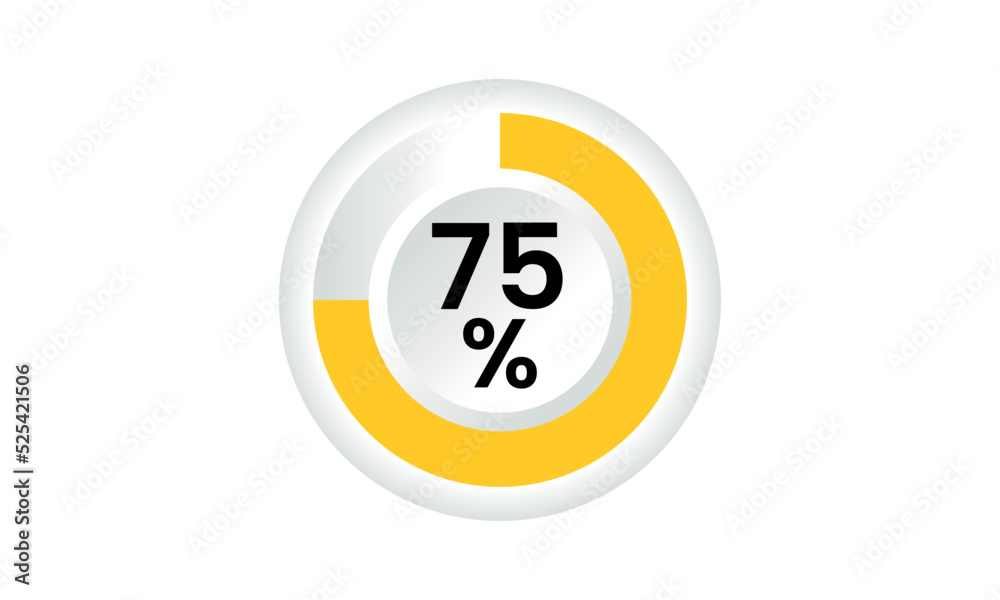 75 percent pie chart vector yellow, 75 percent pie chart vector ...