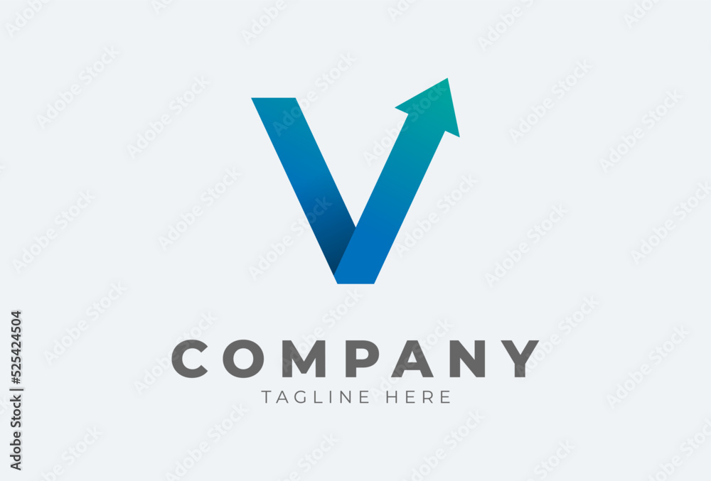 Initial V logo. letter V with arrow in gradient colour logo design ...
