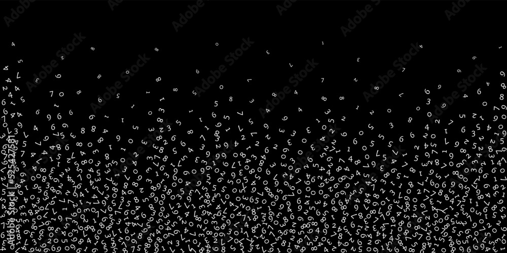 Falling numbers, big data concept. Binary white random flying digits ...