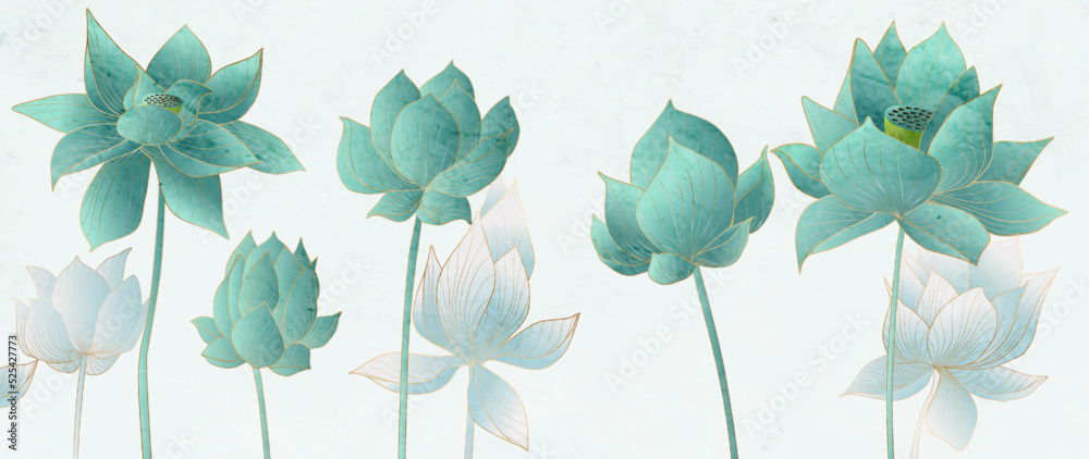Art background in a watercolor style with lotus flowers. Botanical ...