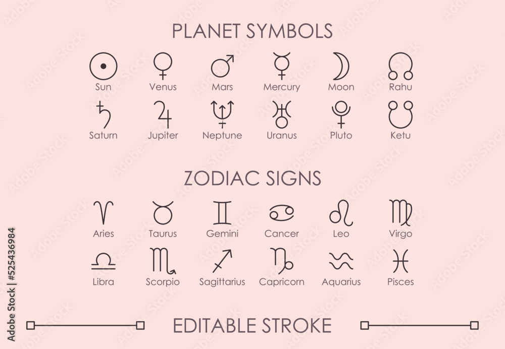 Set of Astrological and Zodiac signs vector thin line isolated icons ...