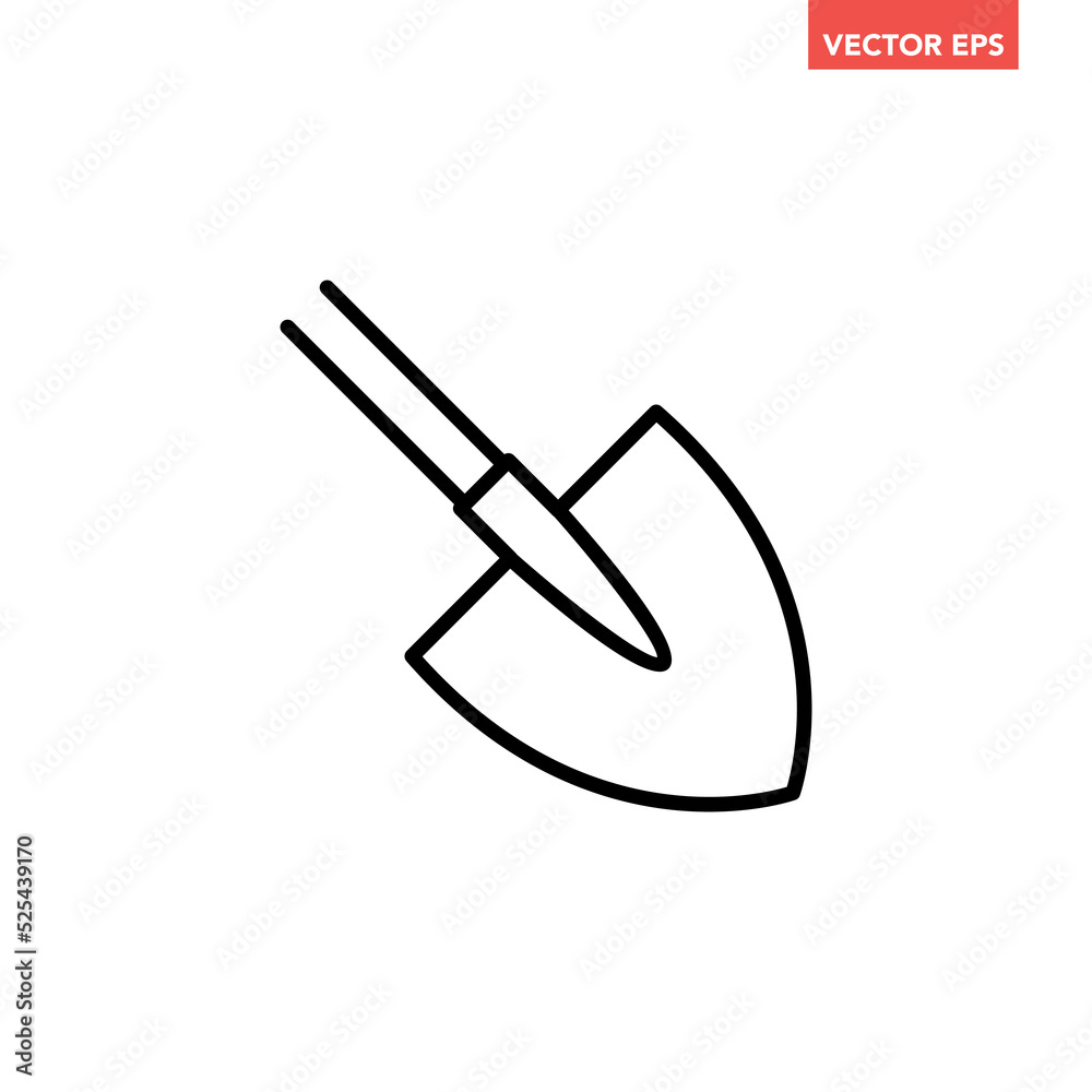 Black single shovel line icon, simple digging tool flat design ...