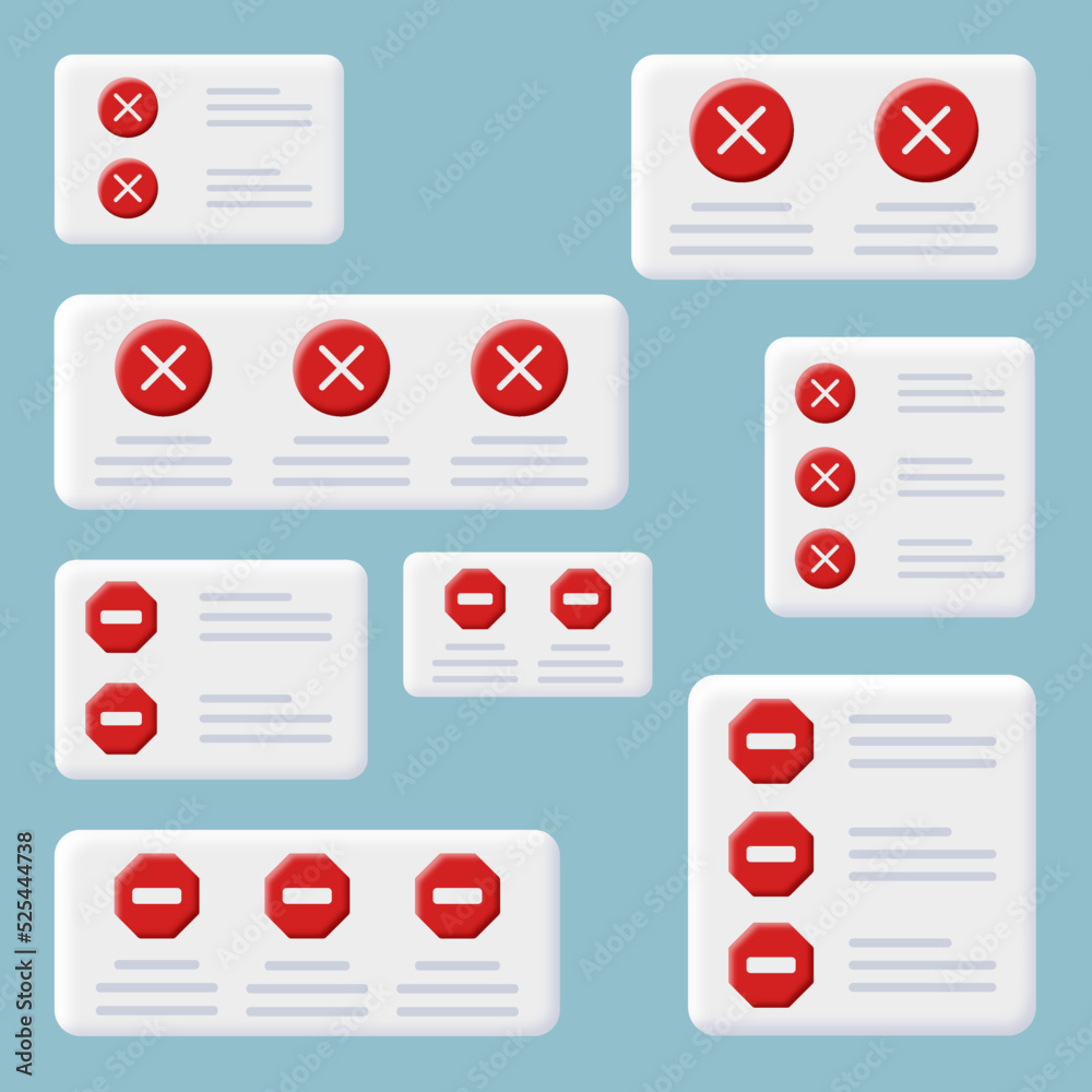 System warning, system message. Flat sign icons of stop, ban, breakage ...