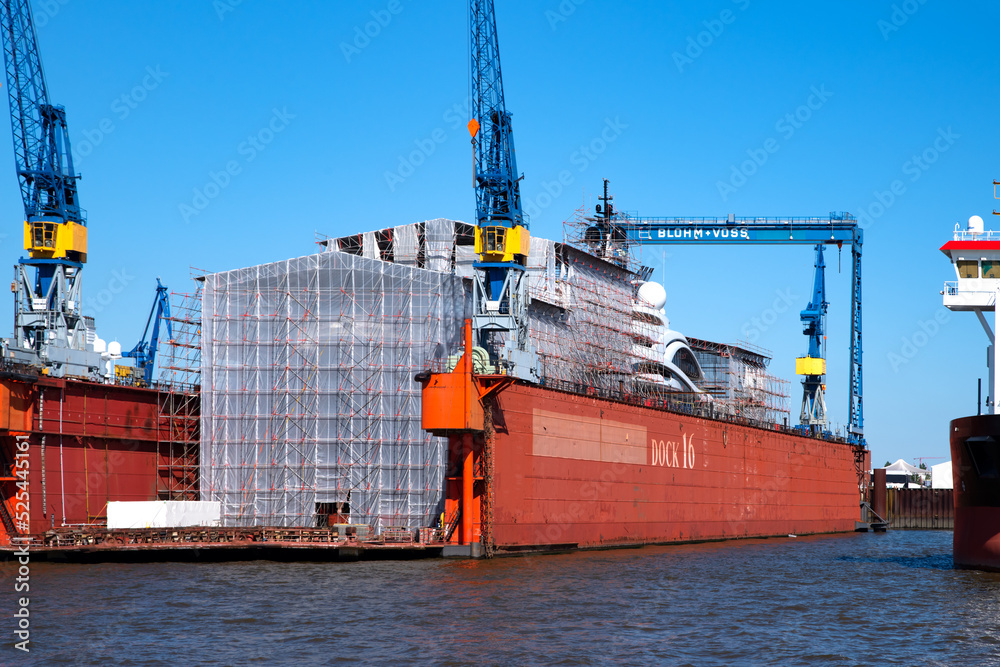 Hamburg, Germany, 2022: Luxury yacht with privacy screen in Dock 16 in ...