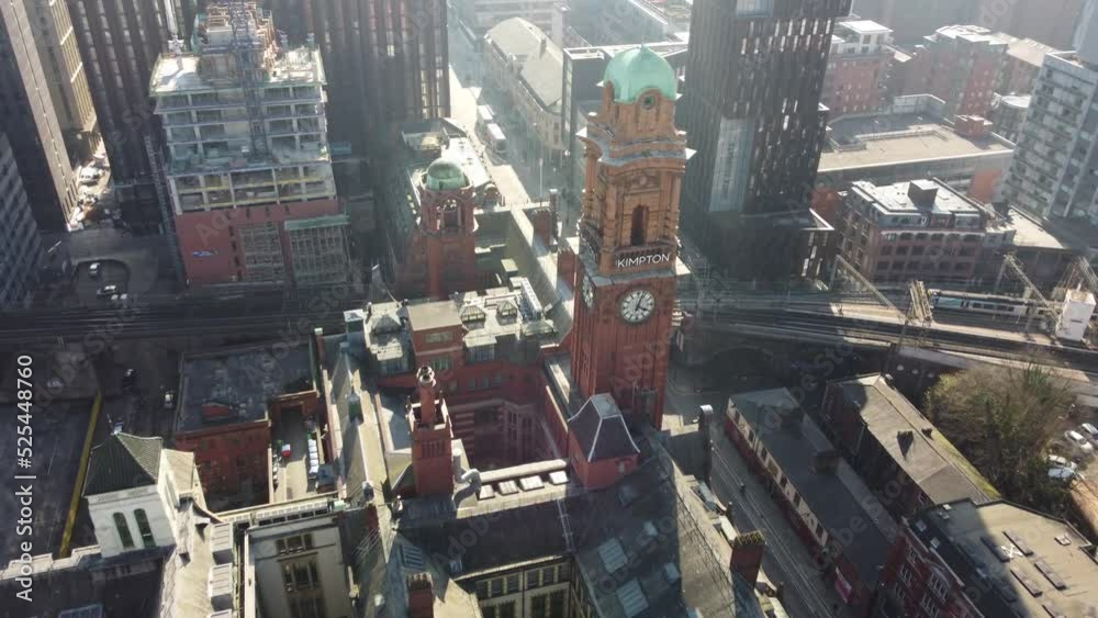 Aerial drone flight over the rooftop of the Refuge Building on Oxford ...