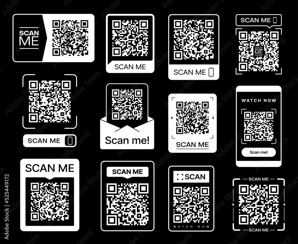 Scan Me QR Code Sticker Icons Phone Barcode Scanner Smartphone 