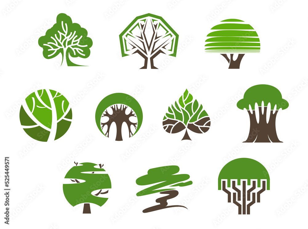 Park and garden tree icons. Environment, ecology, growth and lumber ...