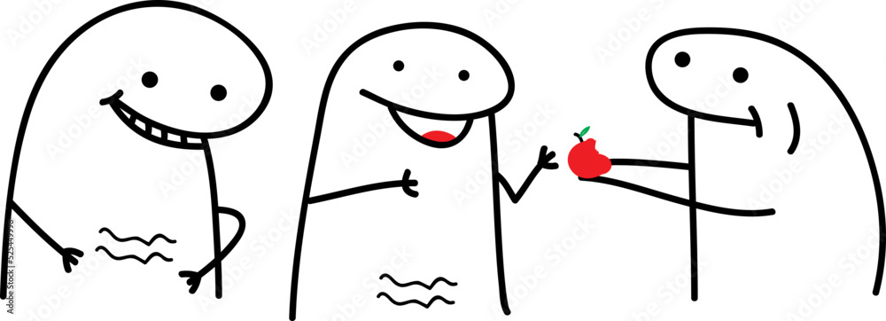 Meme internet. Flork: hungry. Rumbling belly. Sharing an apple. Vector ...
