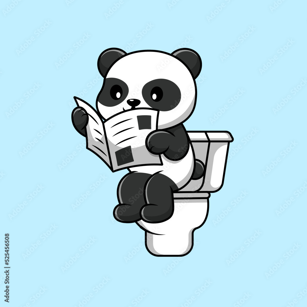 Cute Panda Reading Newspaper On Toilet Cartoon Vector Icon Illustration ...