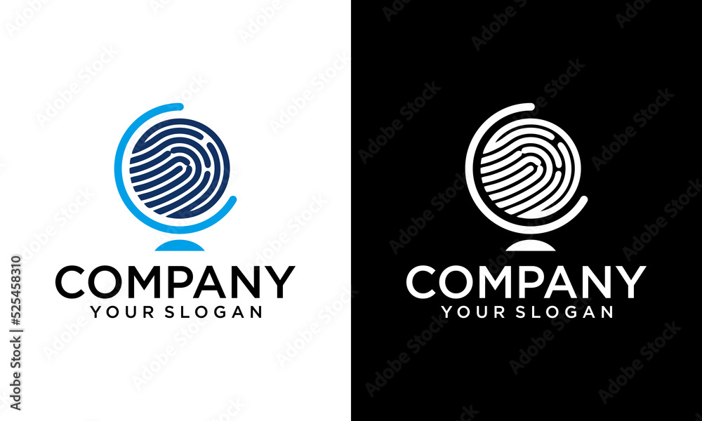 Fingerprint Globe Logo Template Design. World map with fingerprint ...