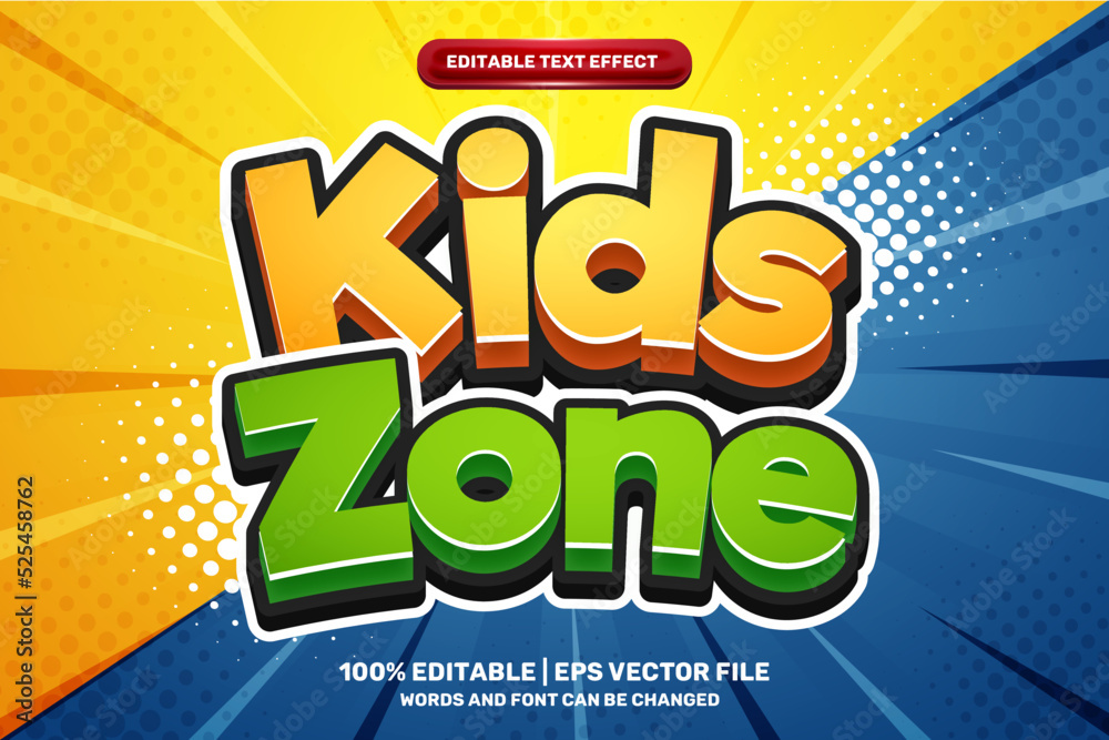 Kids Zone Comic Style Bold 3D Editable text Effect Style Stock Vector ...