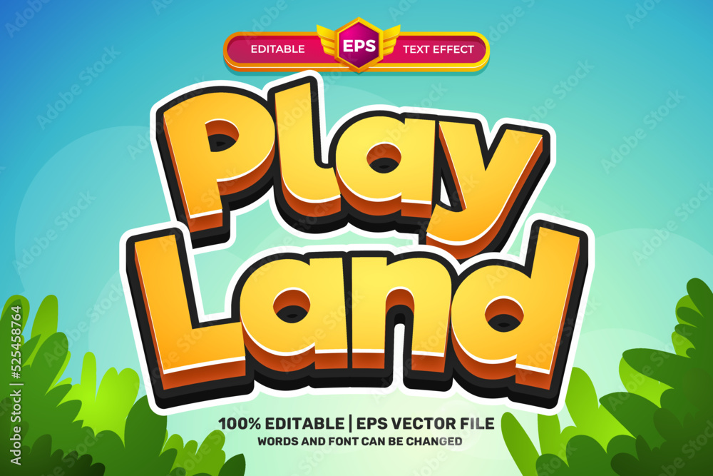 play land cartoon game Bold 3D Editable text Effect Style Stock Vector ...