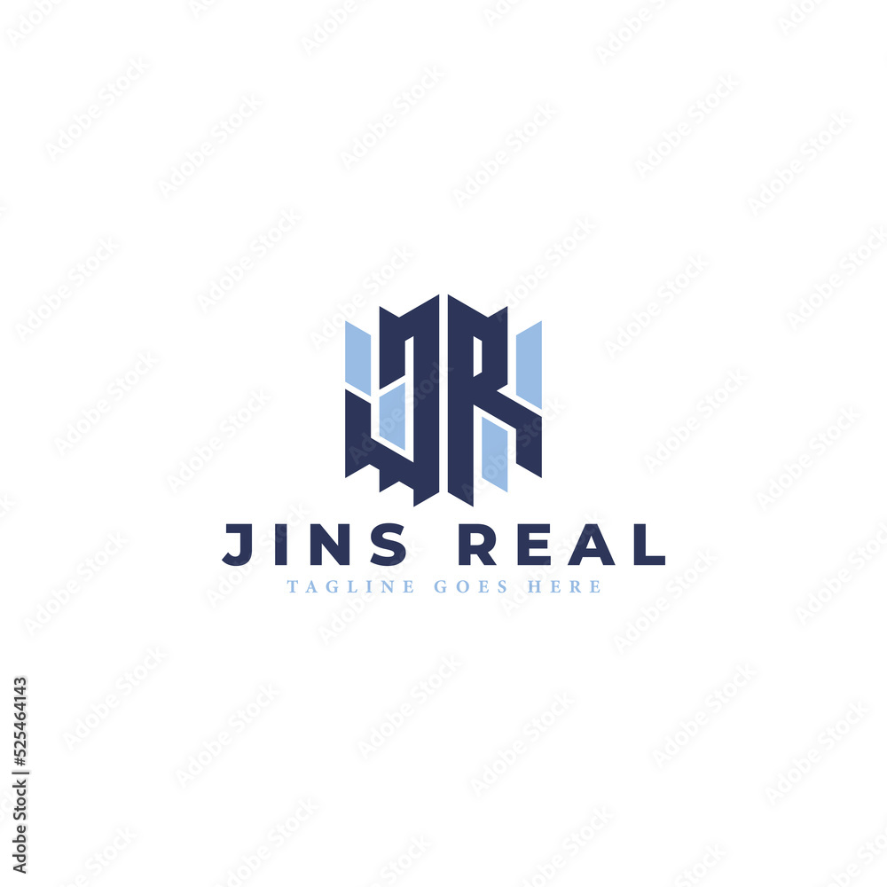 Abstract initial letter JR or RJ logo in blue color isolated in white ...