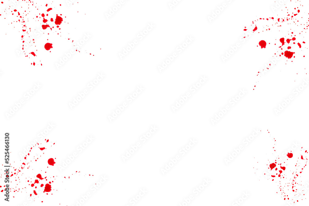 Spots of blood.Halloween frame.Red blood splatter and drops isolated On ...