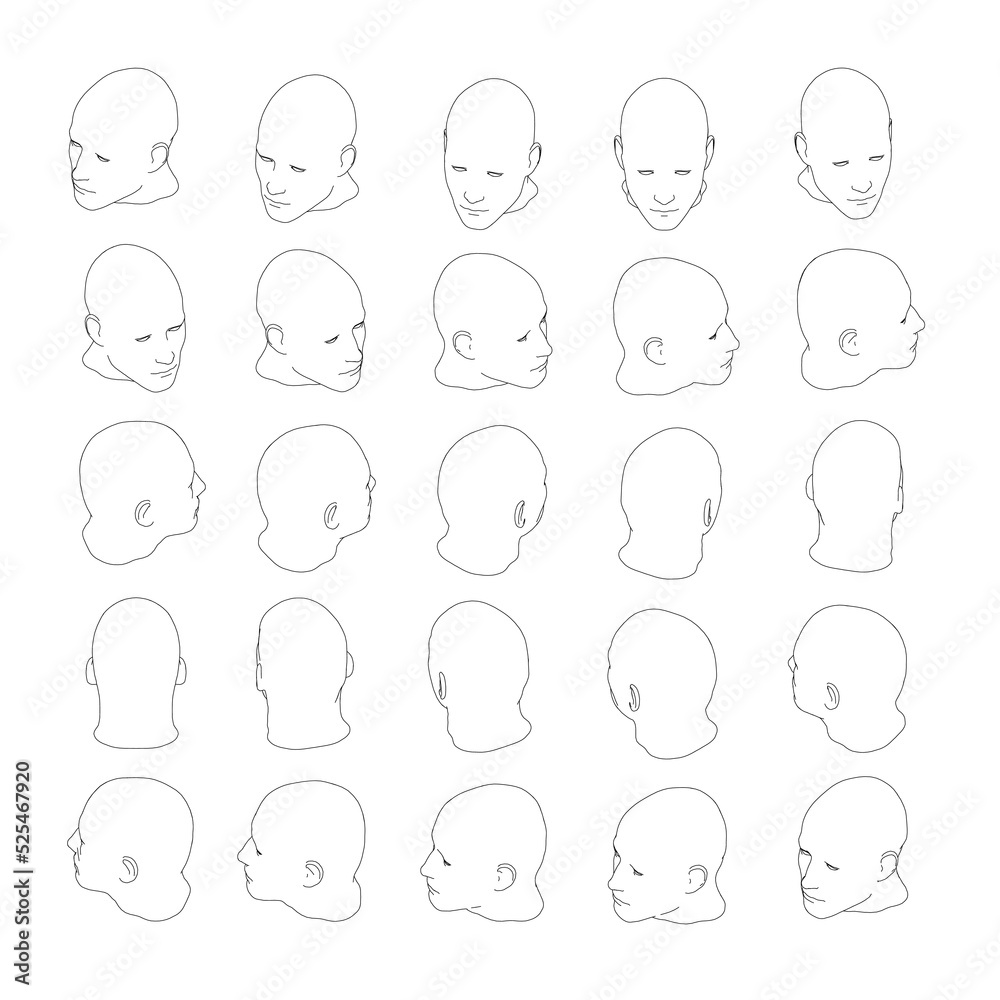 Set with contours of a man's head in different positions from black ...