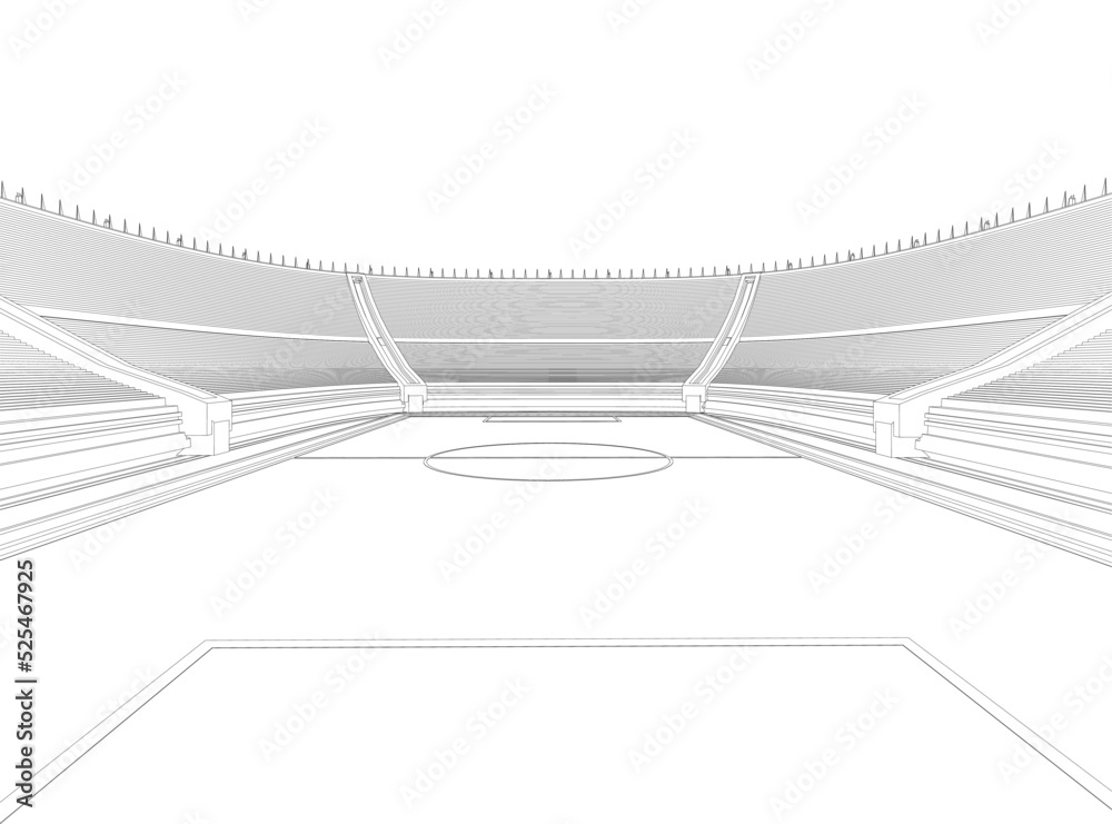 Outline of a large stadium from black lines isolated on a white ...