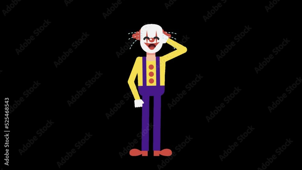 Evil clown is crying while being sad with tears jumping out of his eyes ...
