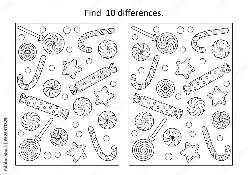Find 10 differences visual puzzle and coloring page with winter ...