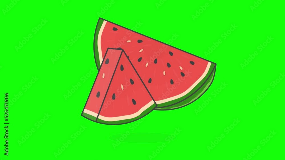 Slice Of Watermelon On Green Screen Background. 3D Watermelon Animation ...