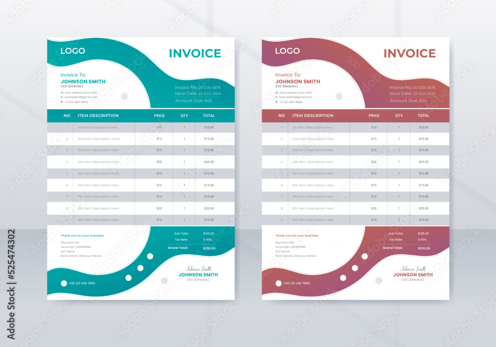 Customizable Invoice template design. Client Invoice, Letter, and ...