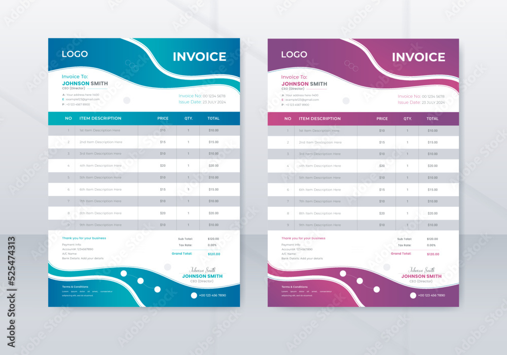 Invoice template for professional use. Price list design, Cost sheet ...