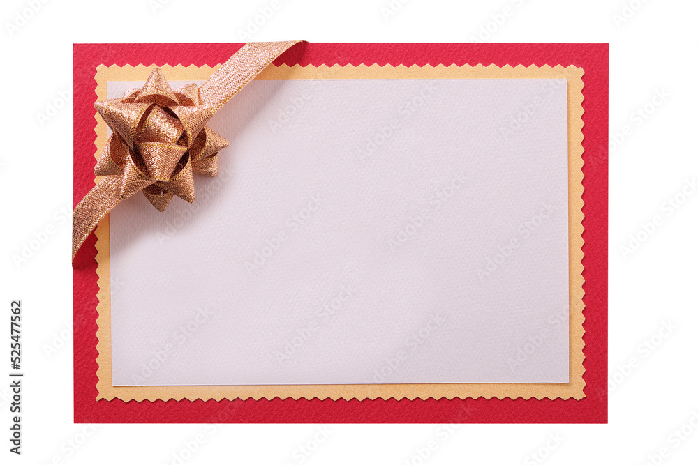 Christmas gift card gold bow red border frame isolated transparent ...