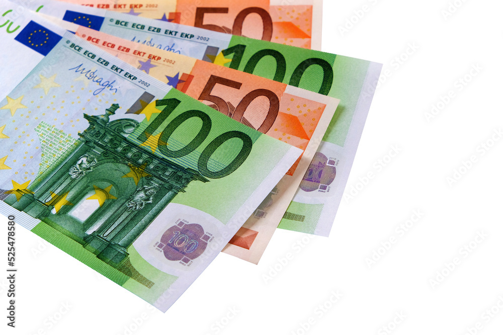 Euro currency bills notes several selection isolated transparent ...
