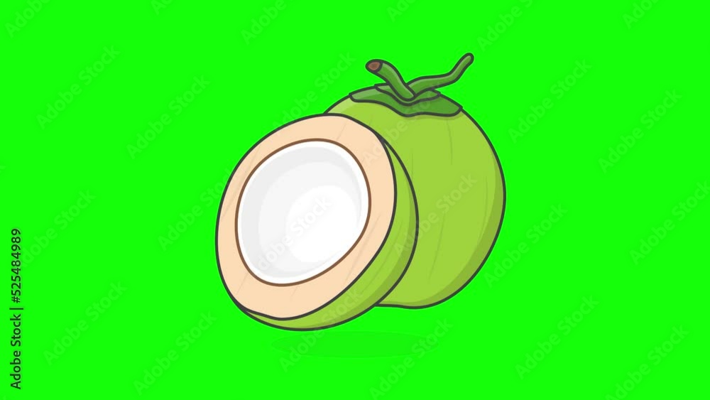 Whole And Half Of Green Coconut On Green Screen Background. 3D Fresh ...