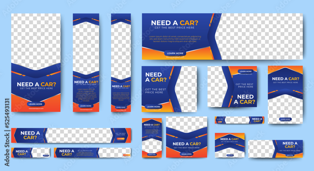 Rent Car banner design web template Set, Horizontal header web banner ...