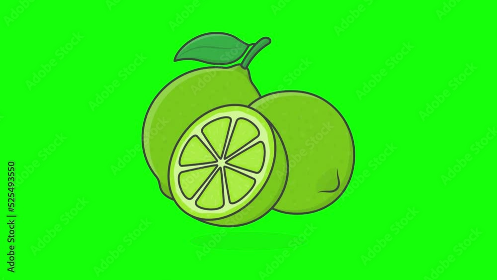 Slice And Whole Of Lime On Green Screen Background. 3D Lime Fruit ...