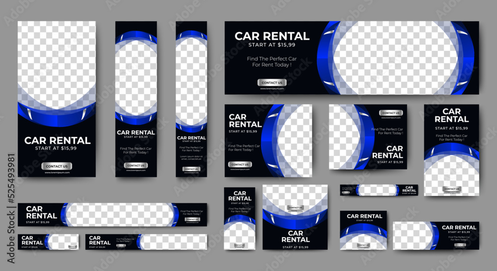 Car Rental banner design web template Set, Horizontal header web banner ...