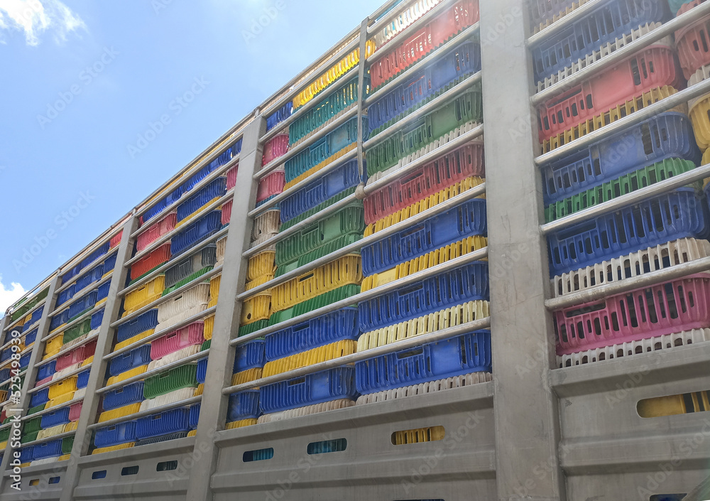 agriculture product in plastic crates boxes container delivering by ...