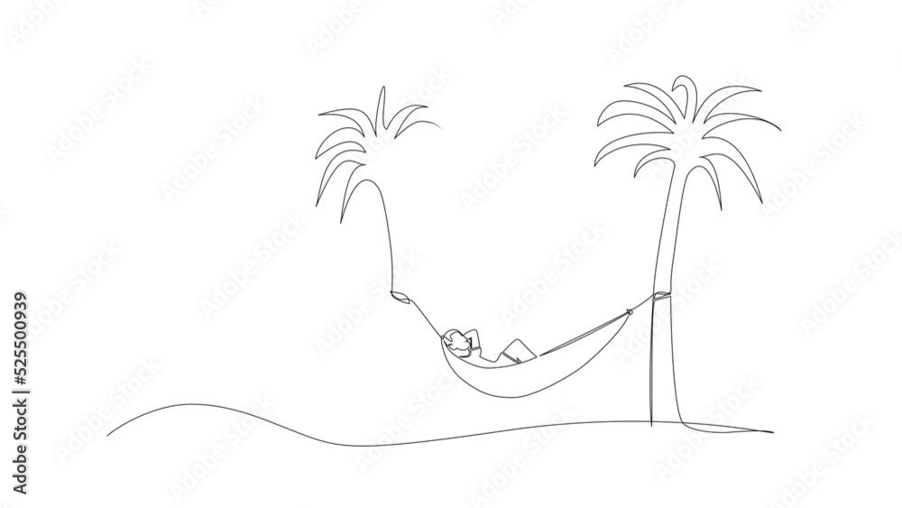 animated continuous single line drawing of person relaxing in hammock ...