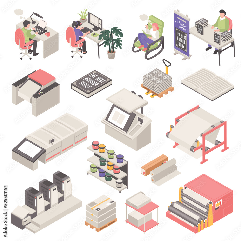 Isometric Printing House Set Stock Vector | Adobe Stock