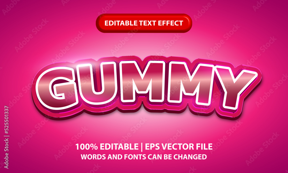 Gummy Editable 3D Text Effect Template - Pink 3D lettering with chewy ...