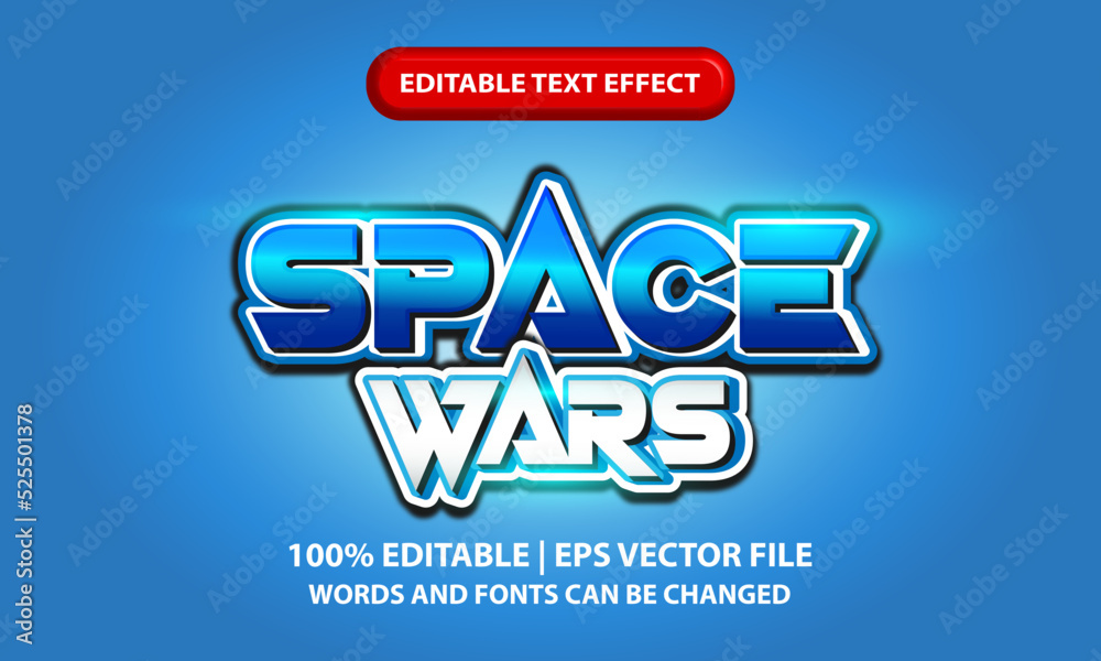 Space Wars Editable 3D Text Effect Template. Shining 3D lettering space ...