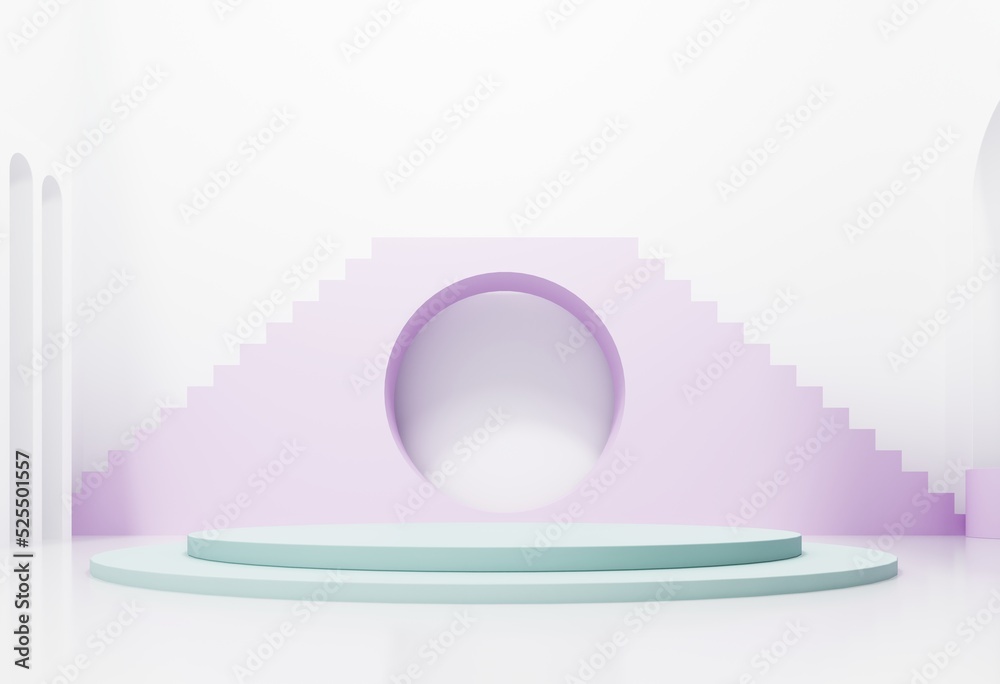 Empty Podium, showcase, stand of stairs, arches for advertising ...