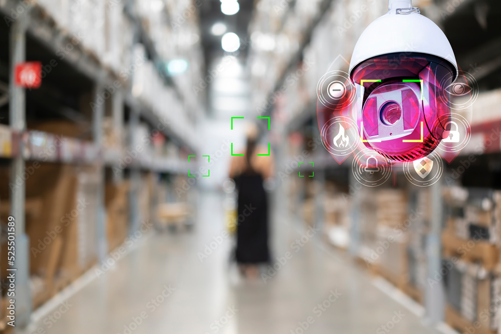 Cctv. security camera motion detect system operating in warehouse ...