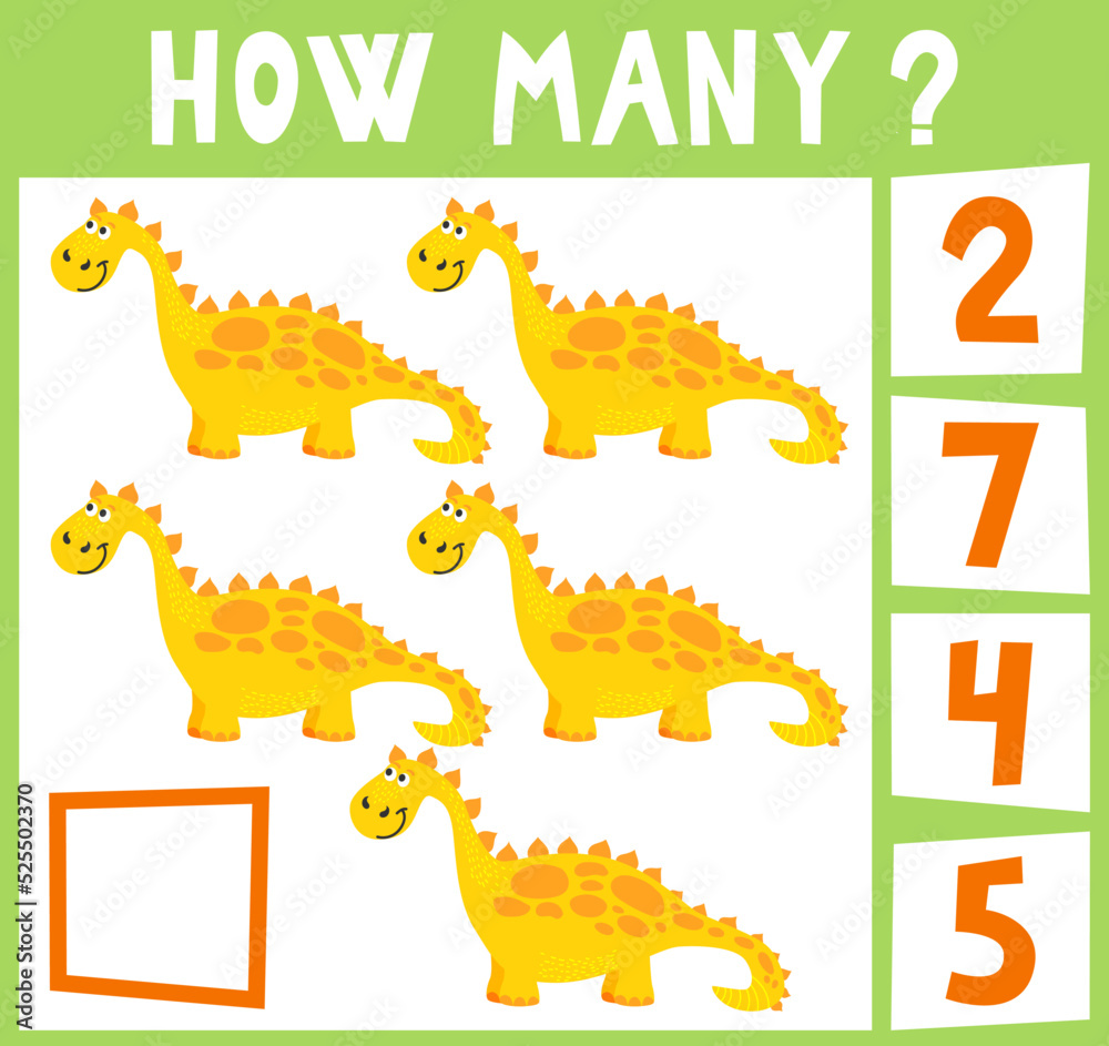 Count how many dinosaurs. Mini math game how many for preschoolers and ...