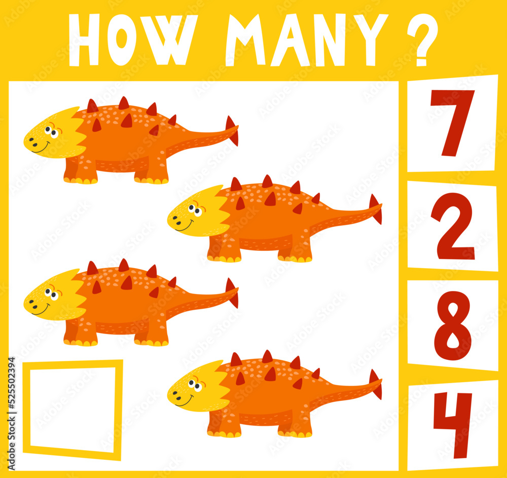 Count how many dinosaurs. Mini math game how many for preschoolers and ...